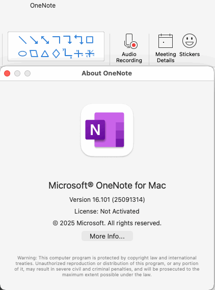 2025.9.25 Mac OneNote 16.101 (25091314) 插入会议详细信息、贴纸时可能会崩溃-Mac版-OneNote 中心